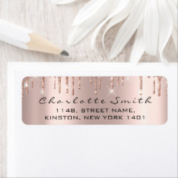 Sparkly Drips Rose Blush Return Address Wedding Label | Zazzle