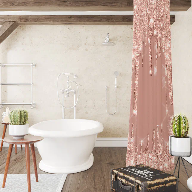 Sparkly Glitter Drips Pink Rose Blush Powder Shower Curtain | Zazzle