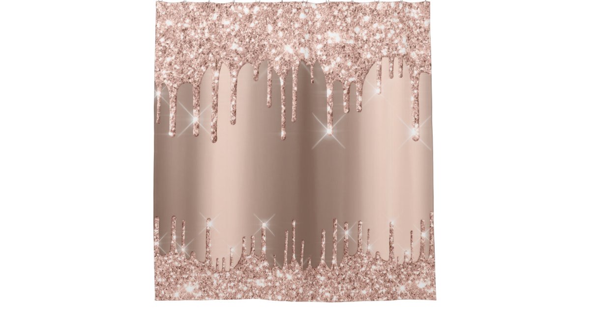 Sparkly Glitter Drips Pink Rose Gold Blush Girly Shower Curtain | Zazzle