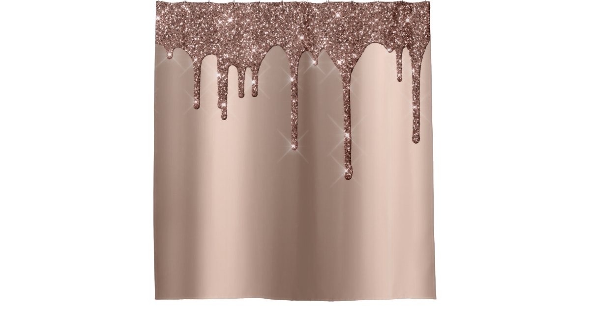Sparkly Glitter Drips Rose Gold Skinny Girly Shower Curtain | Zazzle