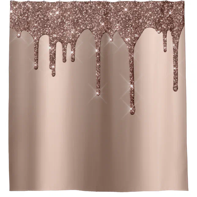 Sparkly Glitter Drips Rose Gold Skinny Girly Shower Curtain | Zazzle