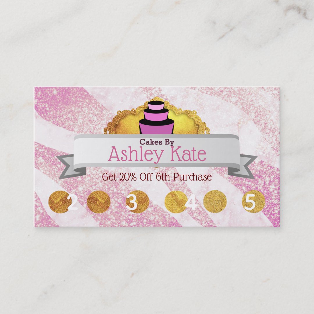 Sparkly Glitter Pink Tier Cake loyalty cards | Zazzle