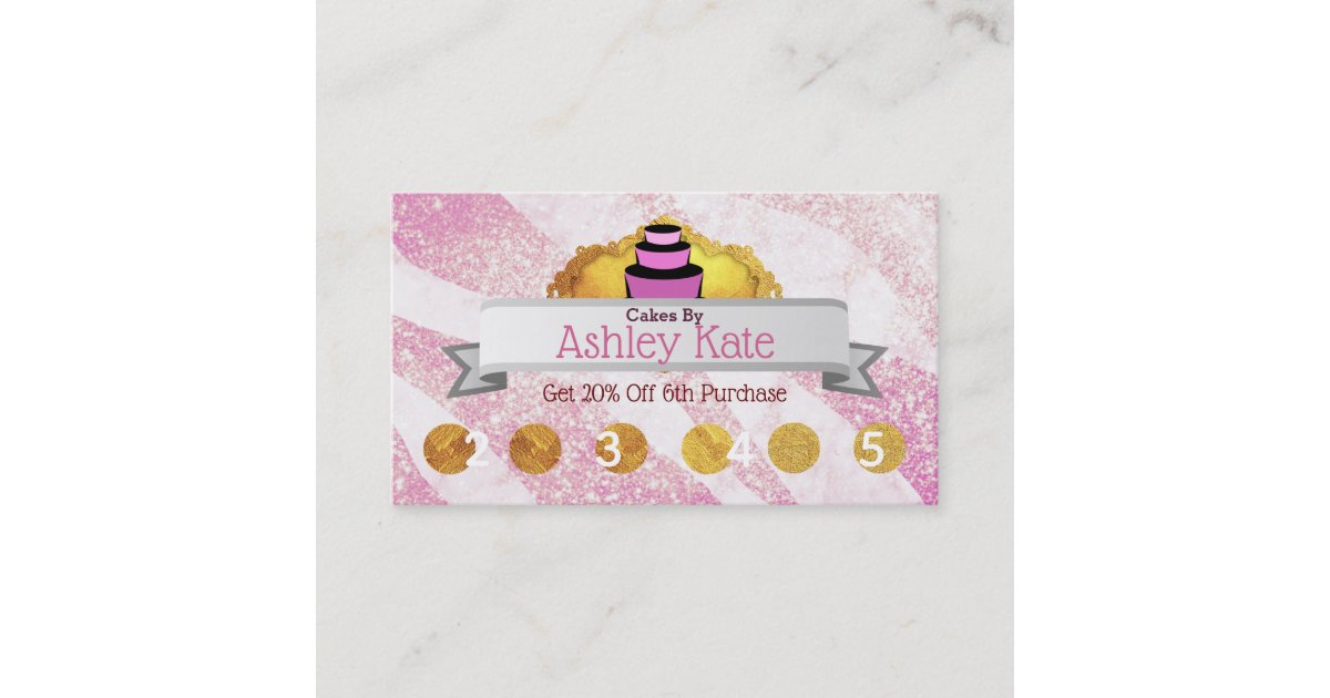 Sparkly Glitter Pink Tier Cake loyalty cards | Zazzle