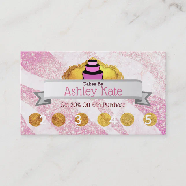 Sparkly Glitter Pink Tier Cake loyalty cards | Zazzle