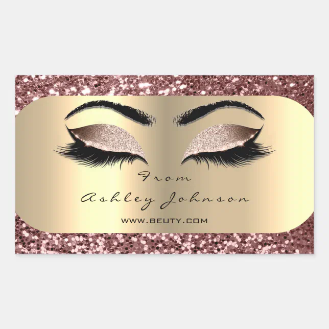 Sparkly Glitter Rose Gold Lash From Address Thank Rectangular Sticker ...