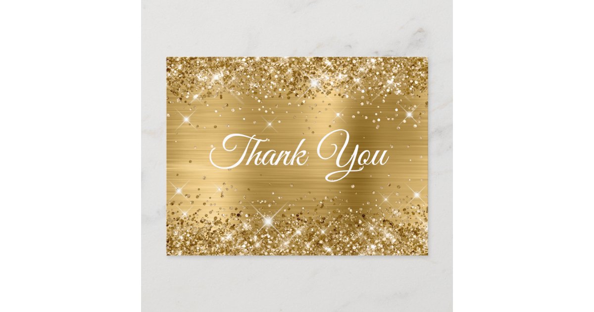 Sparkly Glittery Gold Foil Thank You Postcard | Zazzle