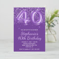 Sparkly Glittery Royal Purple Number 40 Birthday Invitation | Zazzle