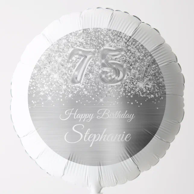 Sparkly Glittery Silver Glam Happy 75th Birthday Balloon | Zazzle
