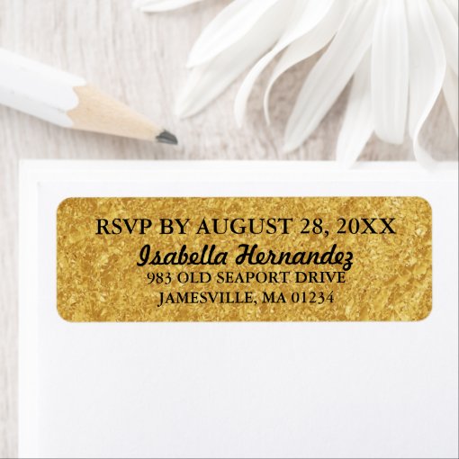 Sparkly Gold Elegant RSVP Return Address Labels | Zazzle