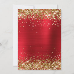 Sparkly Gold Glitter Bright Red Satin Foil Invitation | Zazzle
