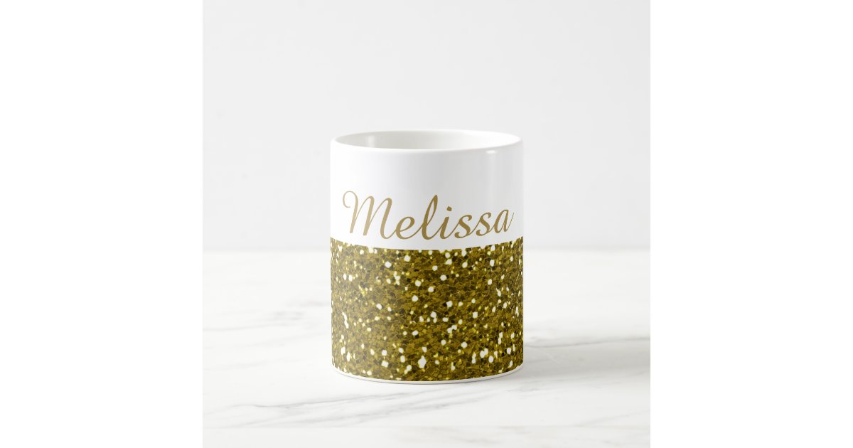Sparkly Gold Glitter Custom Name Coffee Mug | Zazzle