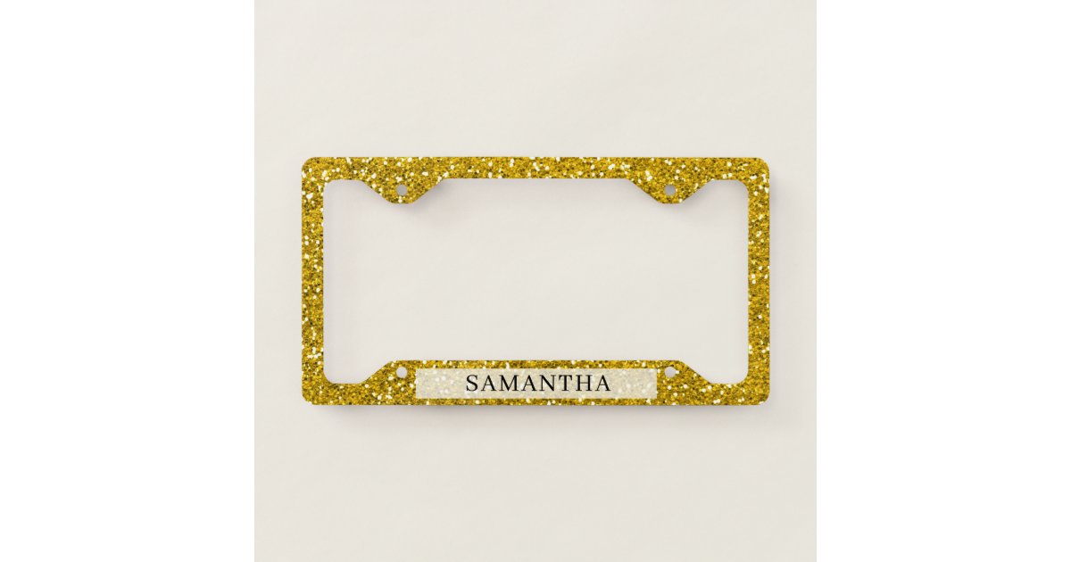 Sparkly Gold Glitter Custom Name License Plate Frame | Zazzle