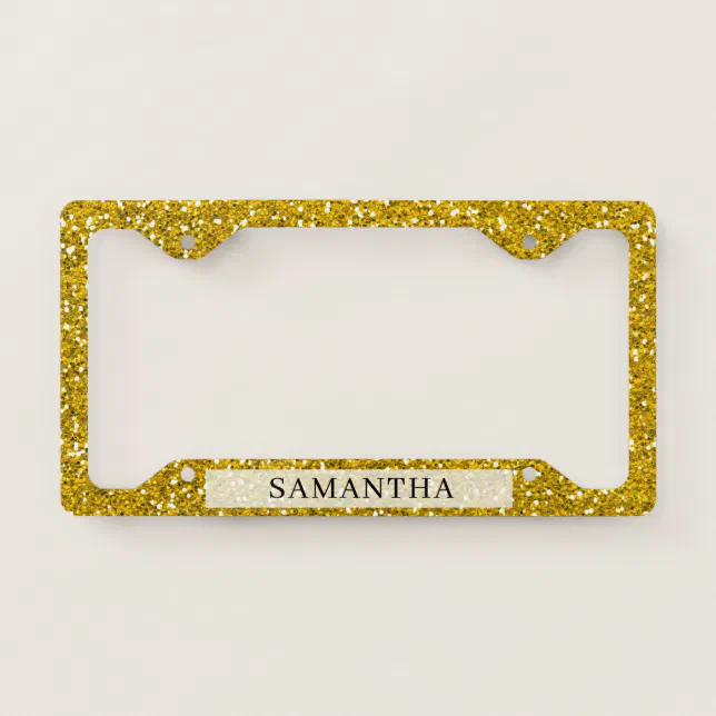 Sparkly Gold Glitter Custom Name License Plate Frame | Zazzle