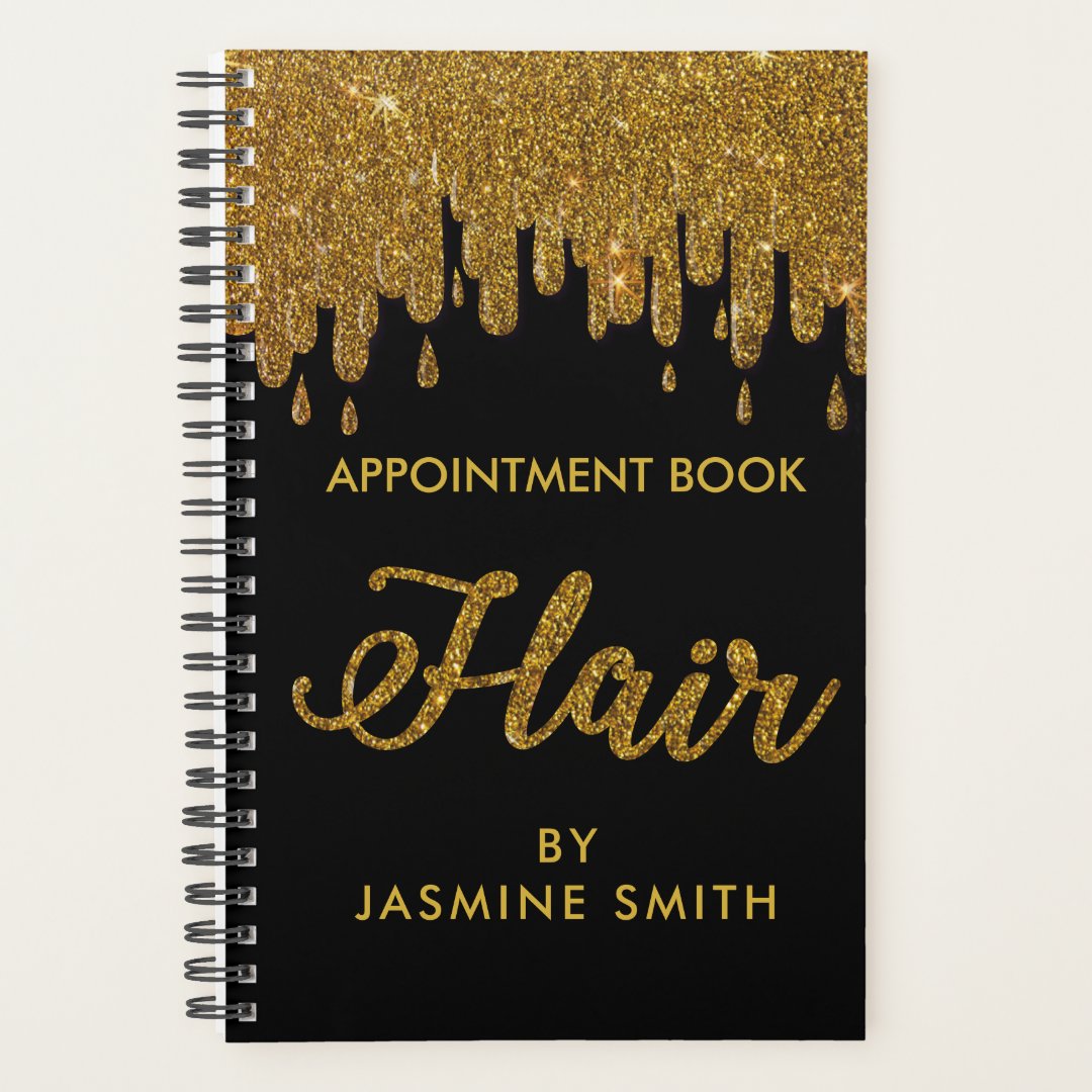 Sparkly Gold Glitter Hair Appointment Book Planner | Zazzle