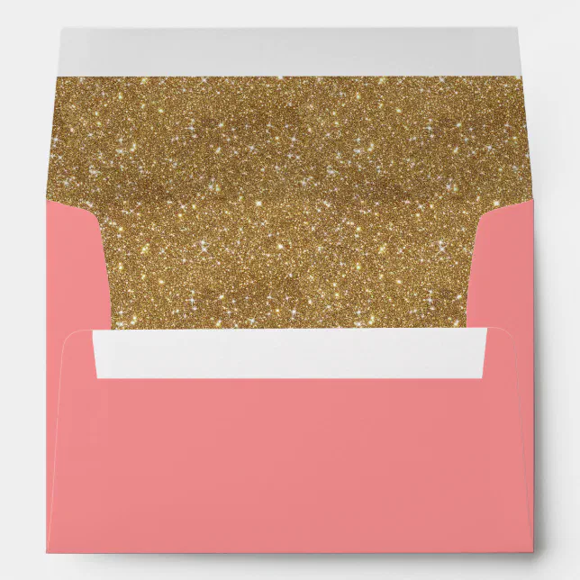 Sparkly gold glitter liner pink invitation envelope | Zazzle