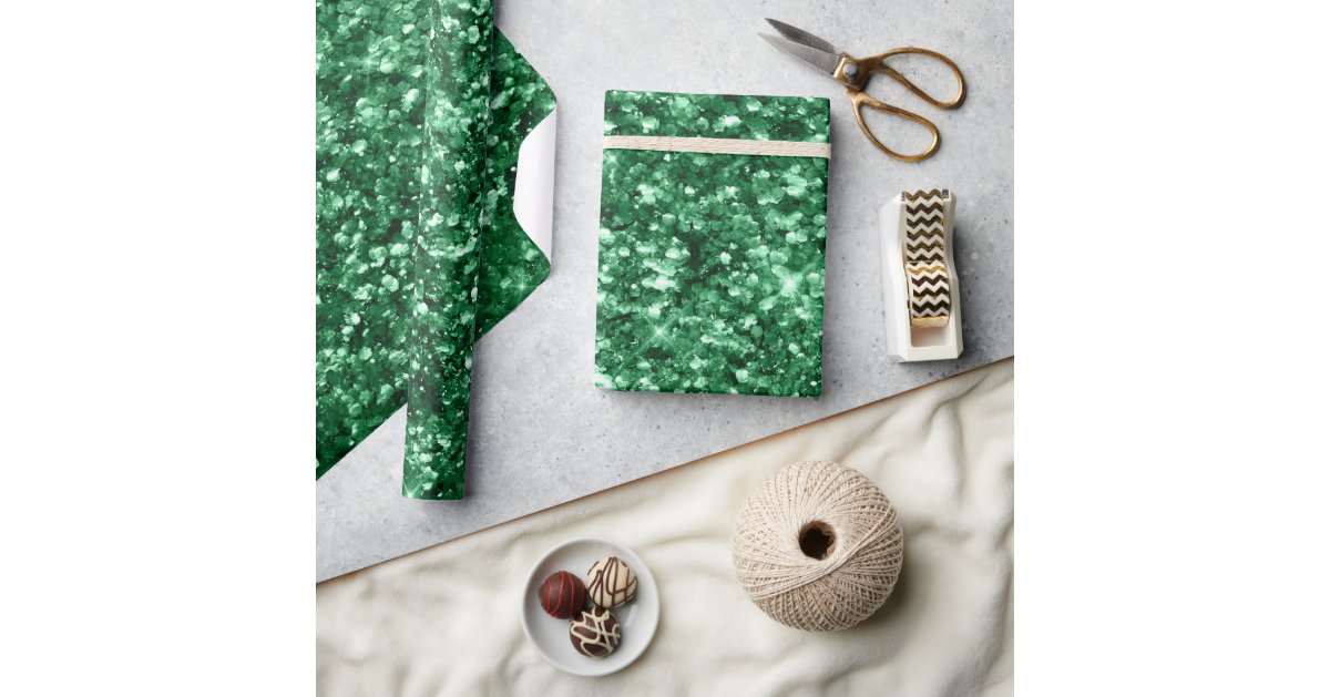 Sparkly Green Holiday Christmas Glitter Wrapping Paper | Zazzle