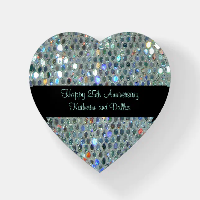 Sparkly Happy 25th Silver Anniversary with Names Paperweight | Zazzle