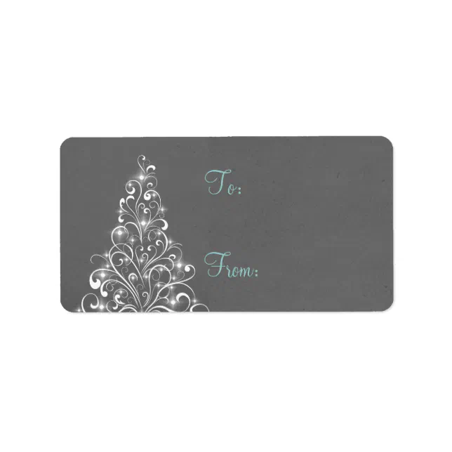 Sparkly Holiday Tree Gift Tags, Gray Label | Zazzle