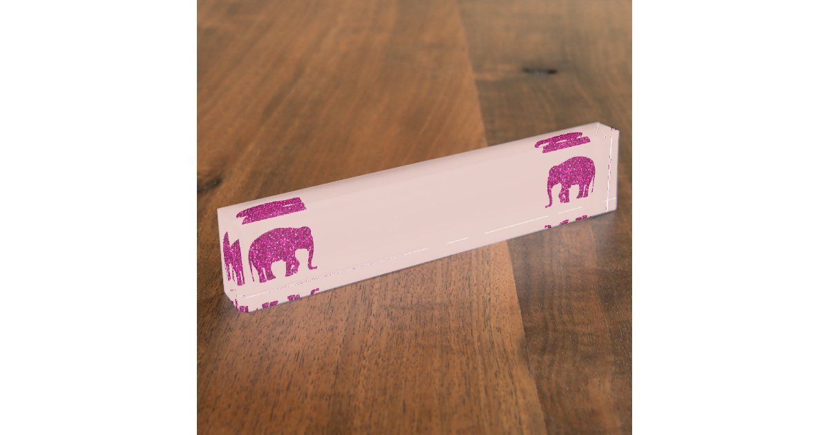 Sparkly hot pink Elephant faux sparkles rose pink Desk Name Plate | Zazzle