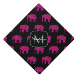 Sparkly hot pink Elephant pattern black Monogram Graduation Cap Topper ...