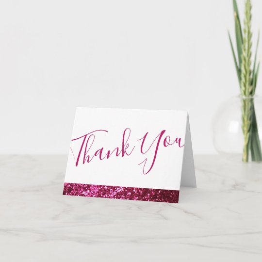 Sparkly Hot Pink Glitter Chic Glam Thank You Card | Zazzle.com