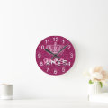 Sparkly Hot Pink Princess Glitter & Vintage Crown Round Clock | Zazzle