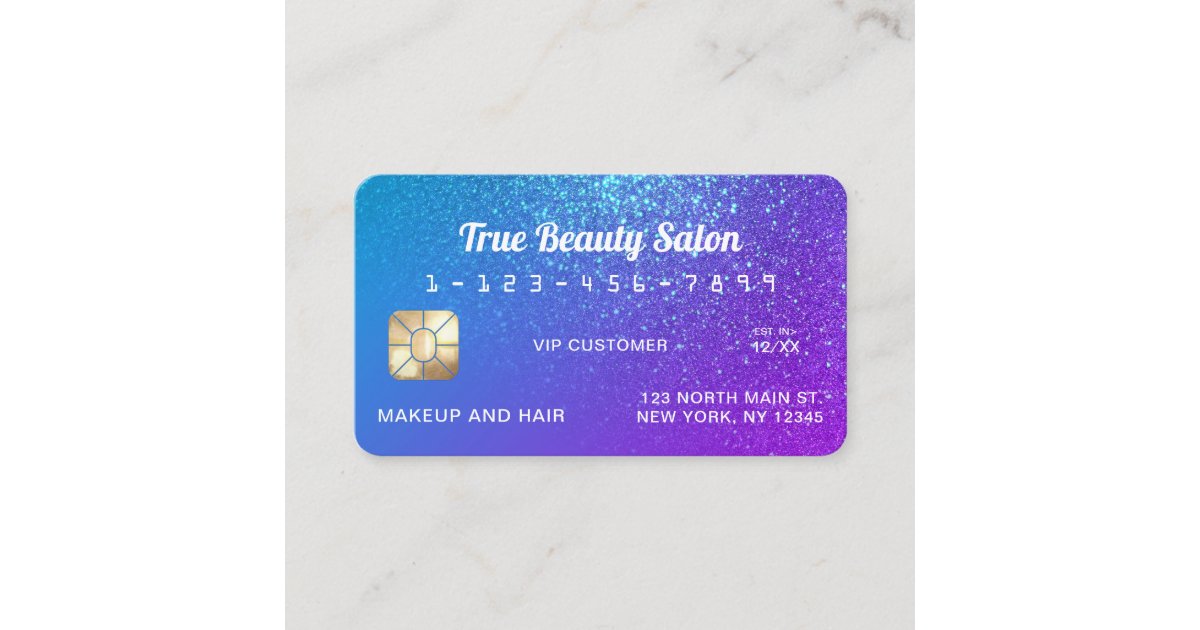 Sparkly Mermaid Purple Blue Glitter Credit Card | Zazzle