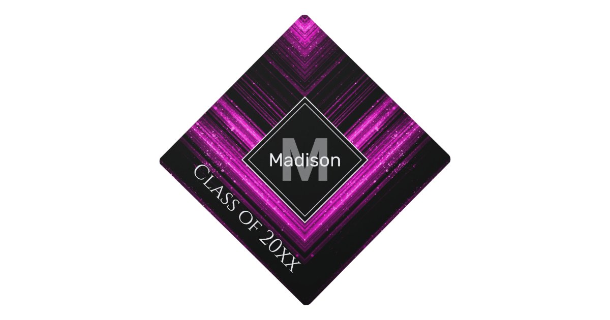Sparkly metallic hot pink magenta chevron Monogram Graduation Cap ...