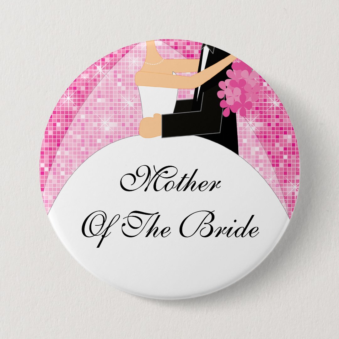Sparkly Mother of the Bride Button / Pin Pink | Zazzle