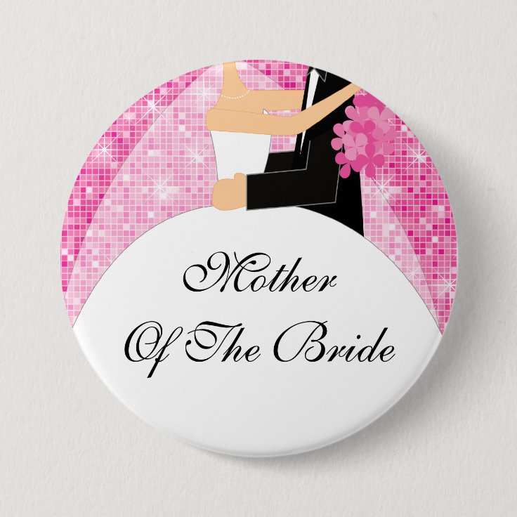Sparkly Mother of the Bride Button / Pin Pink | Zazzle