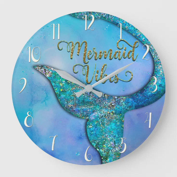 Sparkly Ocean Mermaid Fin Tail Enchanted Large Clock | Zazzle