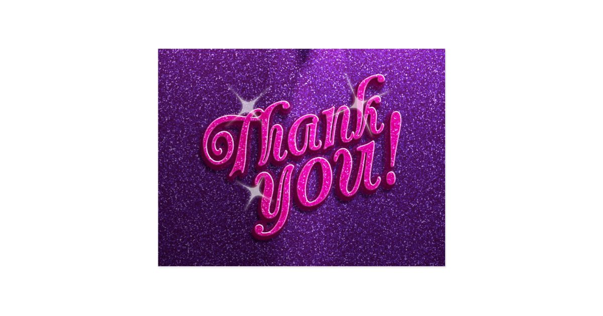 Sparkly Pink and Purple Thank You Postcard | Zazzle.com