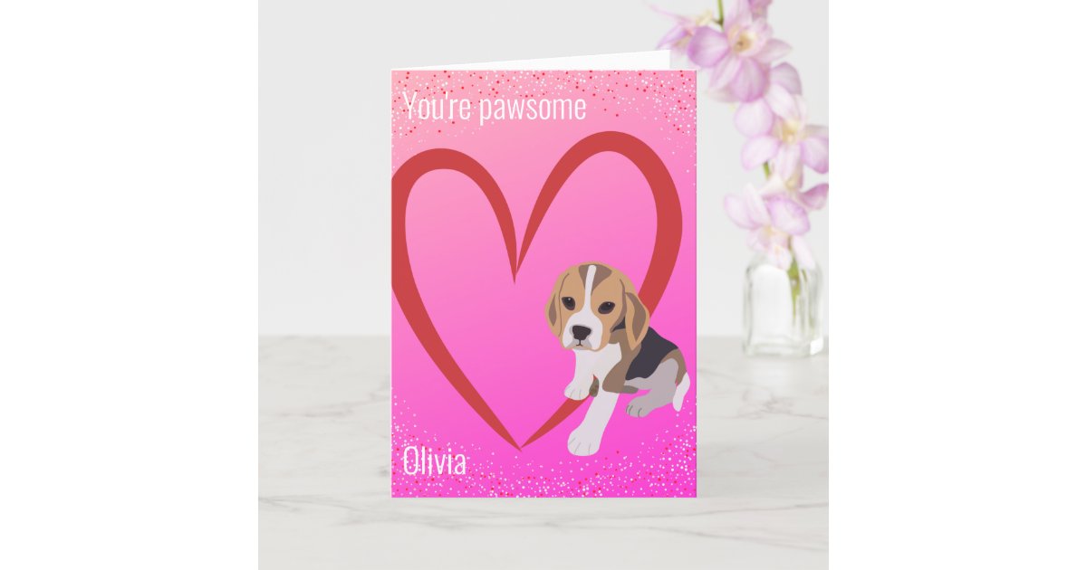 SPARKLY PINK BEAGLE VALENTINE'S DAY ROMANTIC HEART CARD | Zazzle
