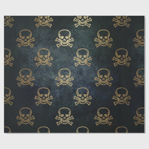 Sparkly Pirate Jolly Roger on Dark Background Wrapping Paper | Zazzle