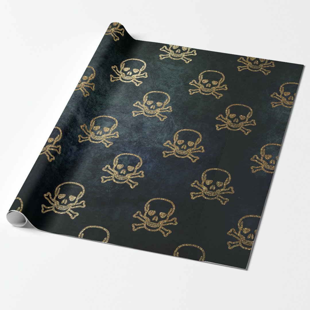 Sparkly Pirate Jolly Roger on Dark Background Wrapping Paper | Zazzle