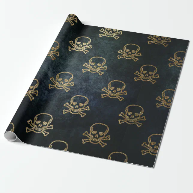 Sparkly Pirate Jolly Roger on Dark Background Wrapping Paper | Zazzle