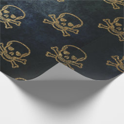 Sparkly Pirate Jolly Roger on Dark Background Wrapping Paper | Zazzle