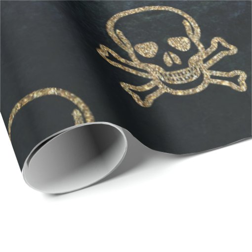 Sparkly Pirate Jolly Roger on Dark Background Wrapping Paper | Zazzle