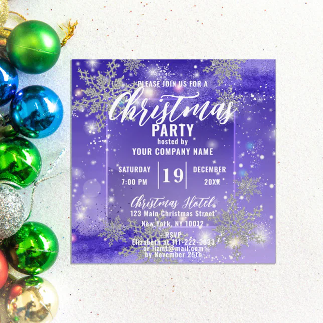 Sparkly Purple Winter Corporate Christmas Party Invitation | Zazzle