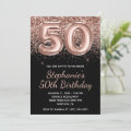 Sparkly Rose Gold Glitter Black Number 50 Birthday Invitation | Zazzle