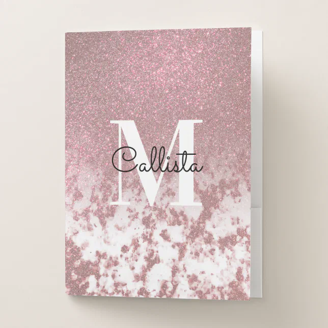 Sparkly Rose Gold Glitter Marble Ombre Monogram Pocket Folder | Zazzle