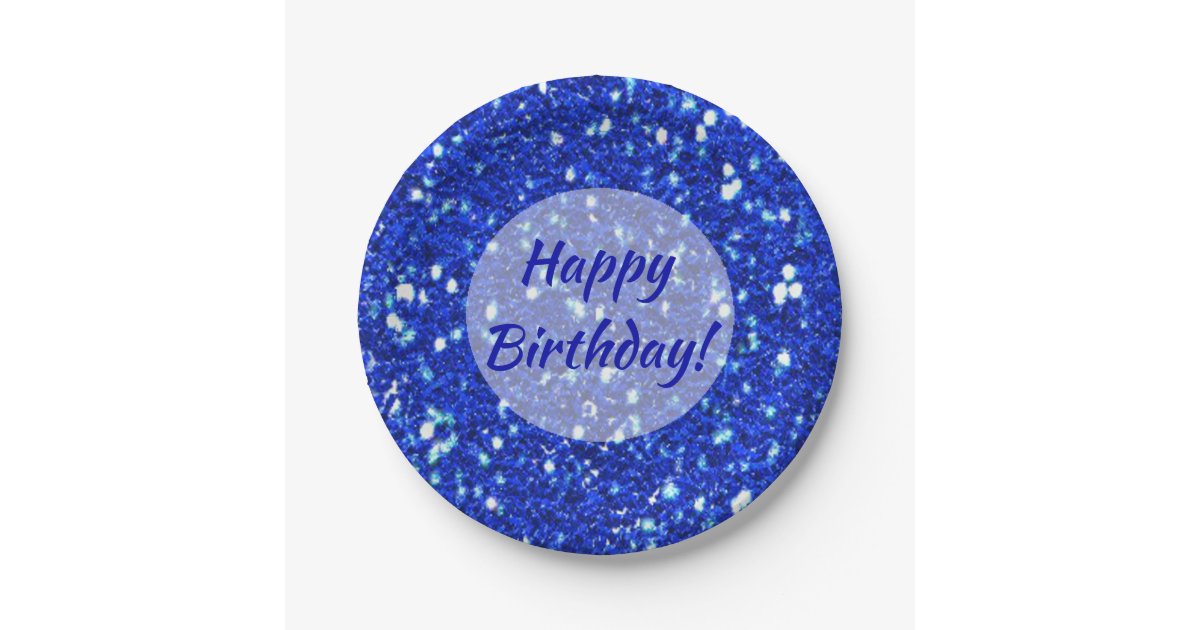 Sparkly Royal Blue Glitter Look Happy Birthday Paper Plate | Zazzle.com