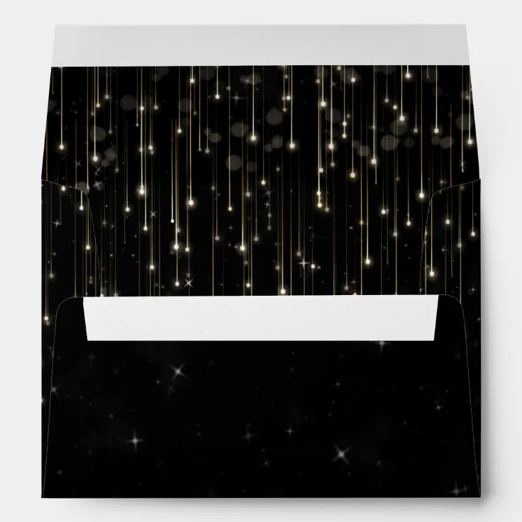 Sparkly Shooting Stars Black Chic Engagement Party Envelope | Zazzle