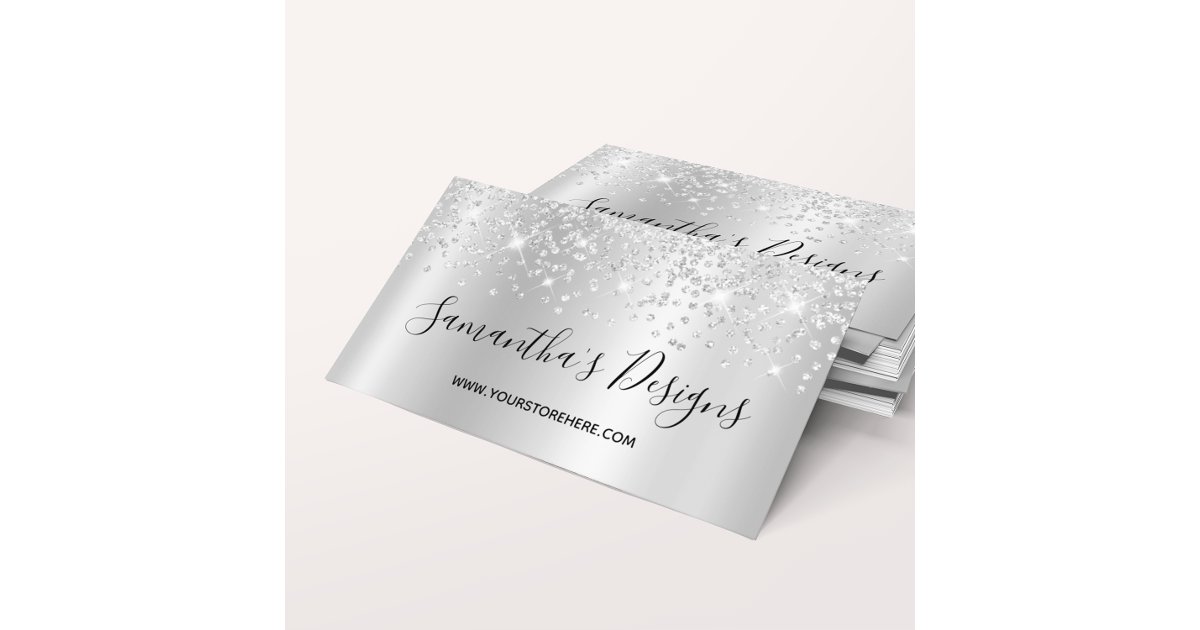 Sparkly Silver Confetti Glitter Ombre Online Store Business Card | Zazzle