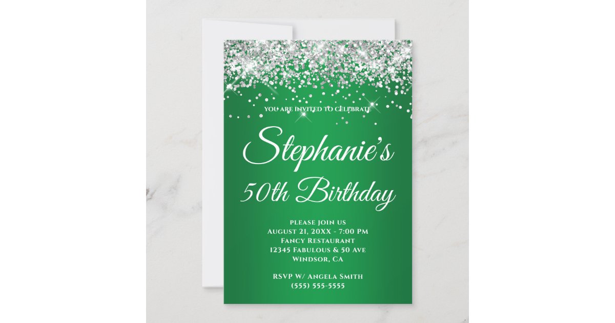 Sparkly Silver Glitter Green Gradient Invitation | Zazzle