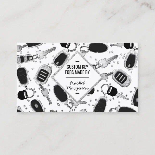 Sparkly Silver Glitter Key Fob Diamond Crafter Business Card | Zazzle
