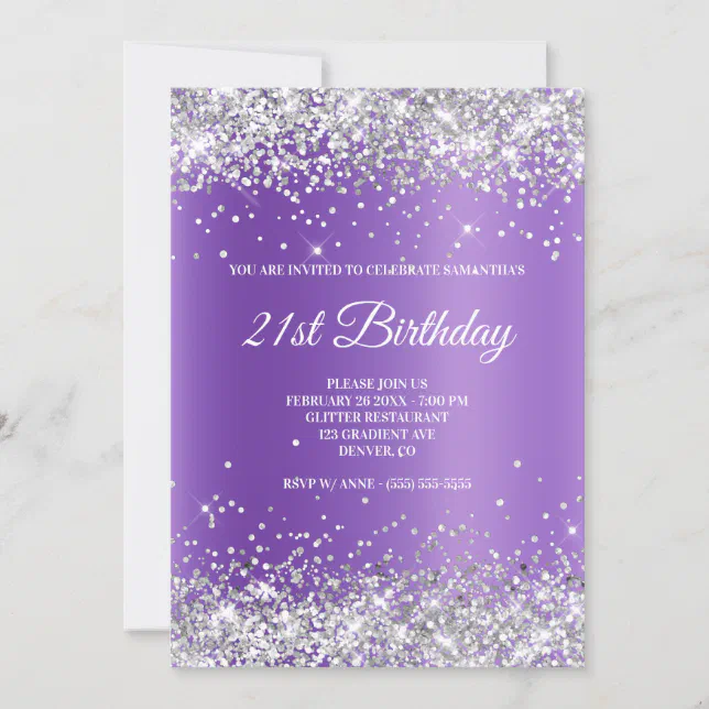 Sparkly Silver Glitter Lavender Purple Gradient Invitation | Zazzle