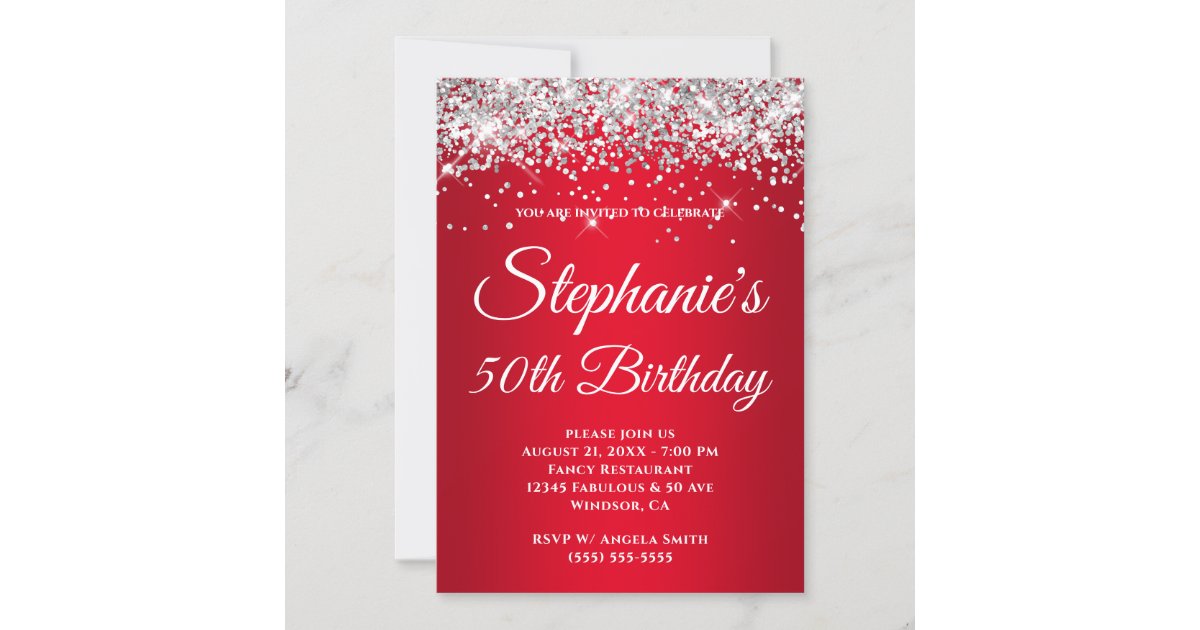 Sparkly Silver Glitter Red Gradient Invitation | Zazzle.com