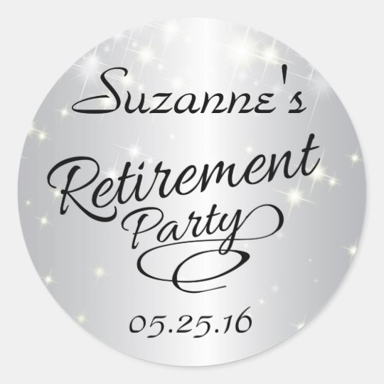 Sparkly Silver Retirement Stickers, Party Favors Classic Round Sticker ...