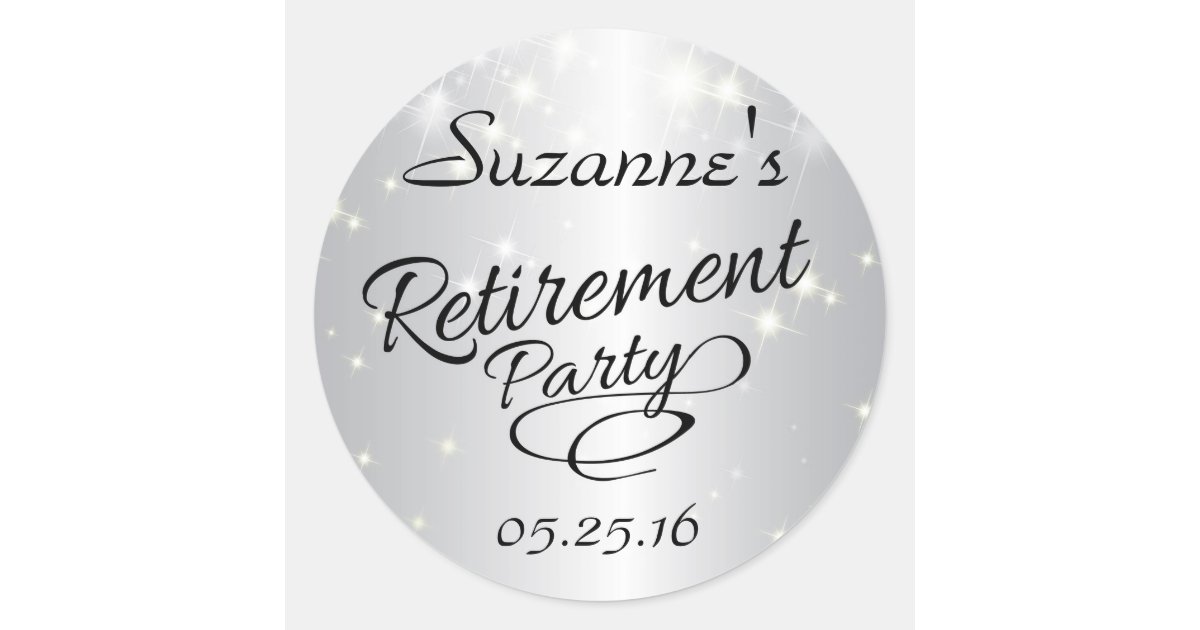 Sparkly Silver Retirement Stickers, Party Favors Classic Round Sticker ...